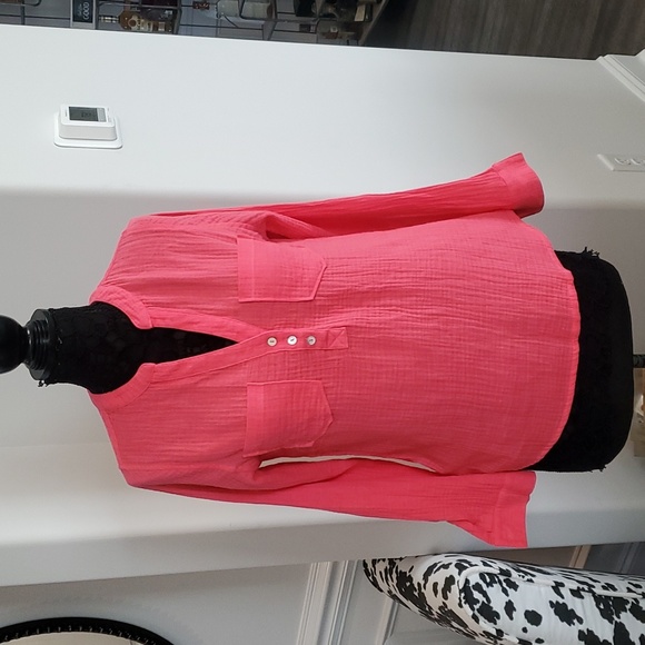 Mote | Tops | Mote Women Popover Top 0 Cotton Waffle Knit Pink Long ...